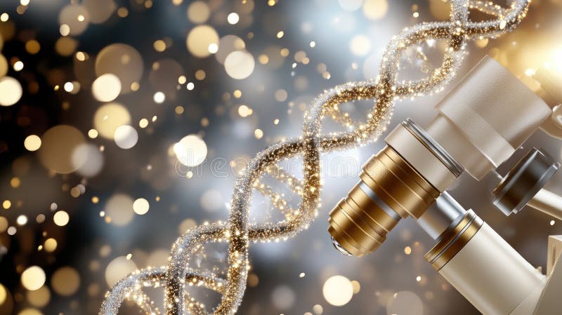 A Microscope Sits Alongside Test Tubes, Highlighting DNA Strands in a ...