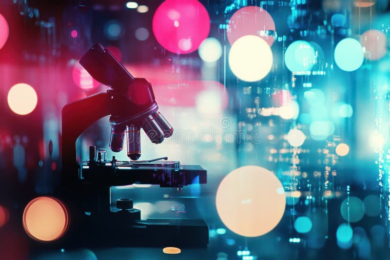 Microscope Illuminated Laboratory Colorful Bokeh Lights Background ...
