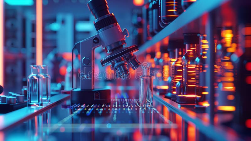 A Microscope Sits on a Laboratory Table, Ready for Scientific Research ...