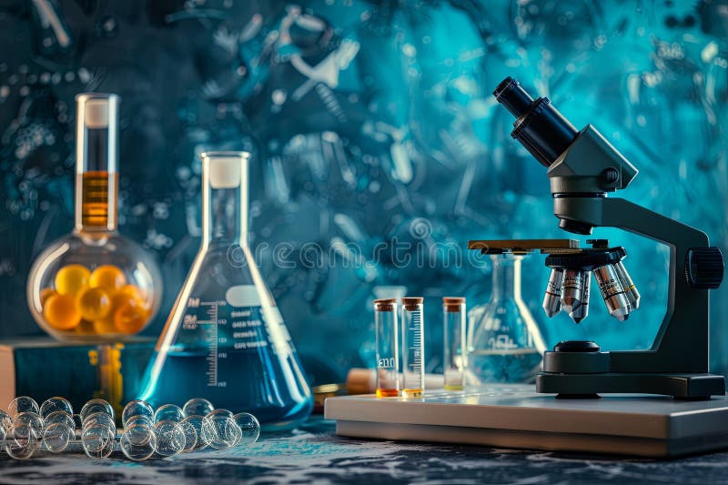 A Microscope Sits on a Table Next To a Variety of Laboratory Equipment ...