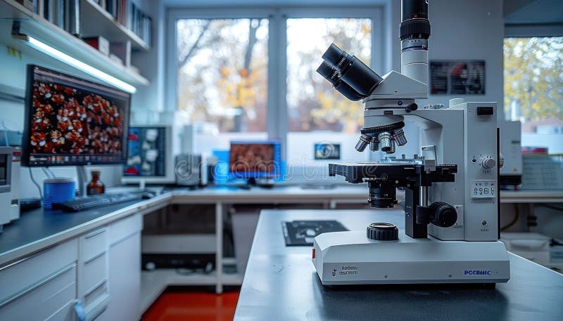A Microscope is Sitting on a Table in a Laboratory Stock Image - Image ...