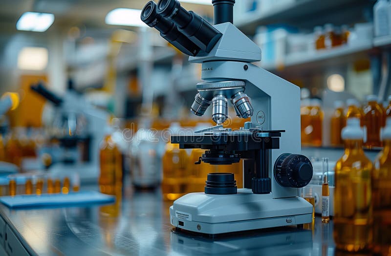 A Microscope is Sitting on a Table in a Laboratory Stock Illustration ...