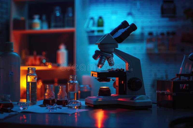 A Microscope Sitting on a Table in a Laboratory. Useful for Scientific ...