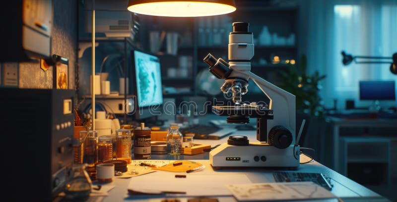 A Microscope Sitting on Top of a Desk Next To a Computer. Suitable for ...
