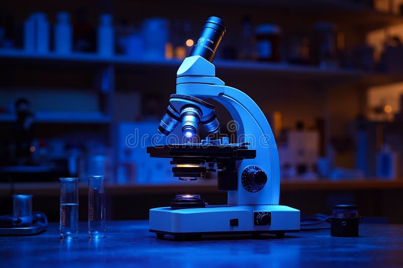 A Microscope Sitting on Top of a Table in a Laboratory Stock Photo ...