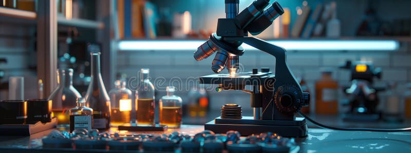 A Microscope is Sitting on Top of a Table in a Laboratory Stock Image ...