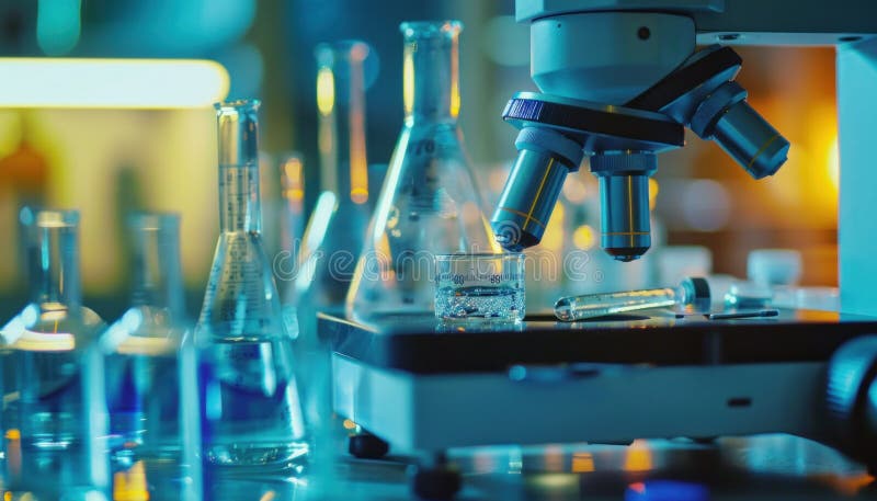 A Microscope is Sitting on Top of a Table in a Laboratory Surrounded by ...