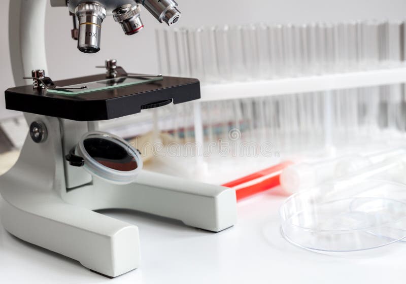 Microscope Slide Glass Blood Test Close Up in Laboratory Stock Photo ...