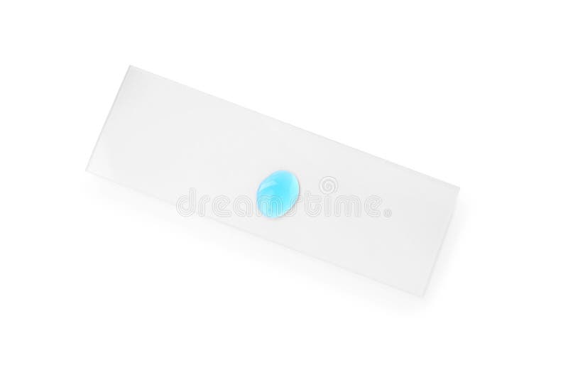 Microscope Slide with Sample of Light Blue Liquid Isolated on White ...