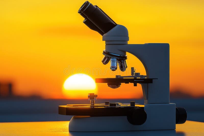 Silhouette of a Microscope Against a Vibrant Sunset Sky at Dusk Stock ...