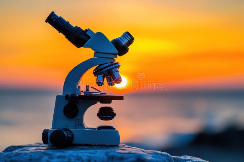 Microscope Silhouetted Against a Vibrant Sunset by the Beach ...