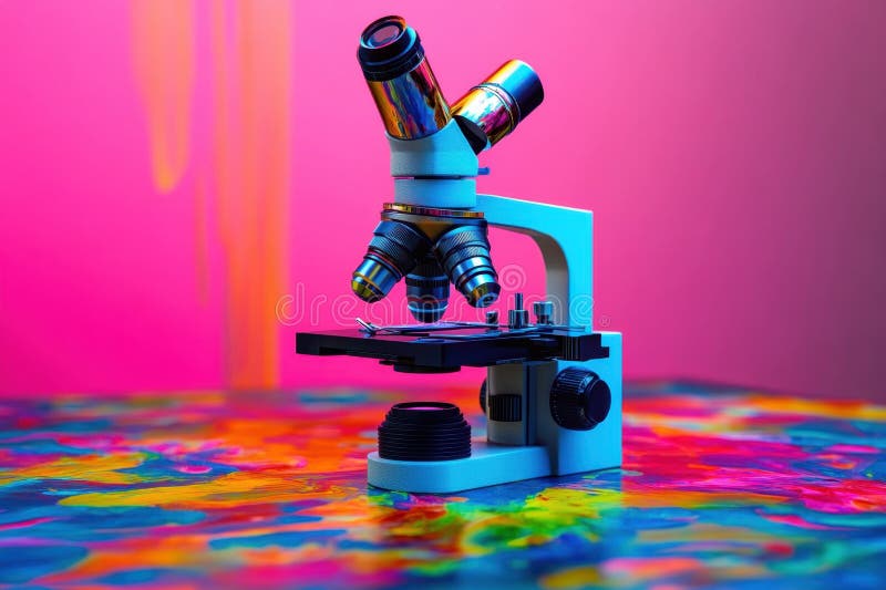 Colorful Microscope on Bright Abstract Background in a Laboratory ...