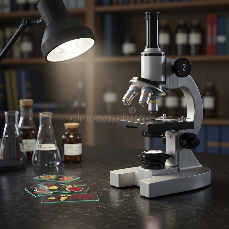 Microscope Study: Botanical Specimens Under Warm Light Stock Image ...