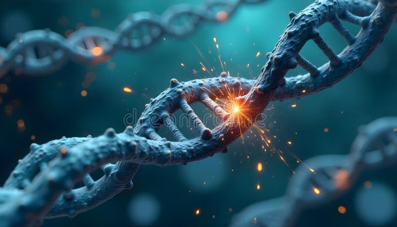 Microscope-Style 3D Concept Render of Broken Blue DNA Helix with ...