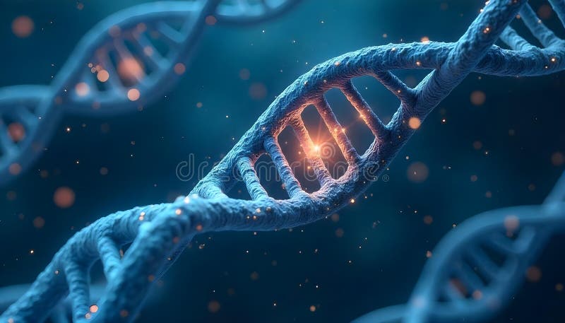 Microscope-Style 3D Concept Render of Broken Blue DNA Helix with ...