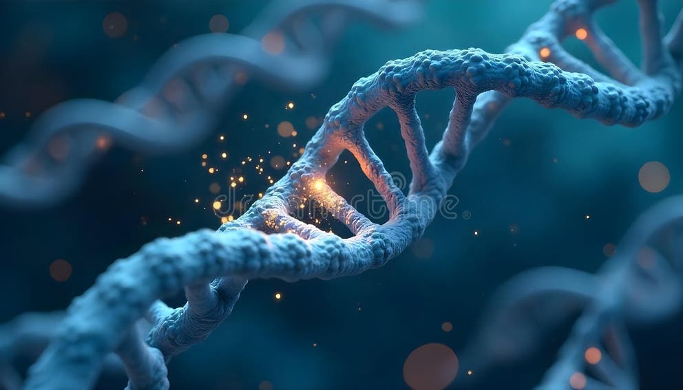 Microscope-Style 3D Concept Render of Broken Blue DNA Helix with ...