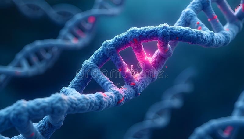 Microscope-Style 3D Concept Render of Broken Blue DNA Helix with ...