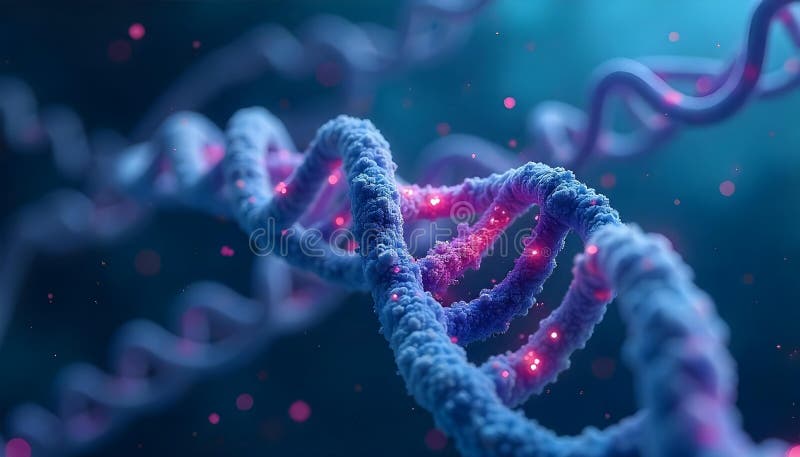 Microscope-Style 3D Concept Render of Broken Blue DNA Helix with ...
