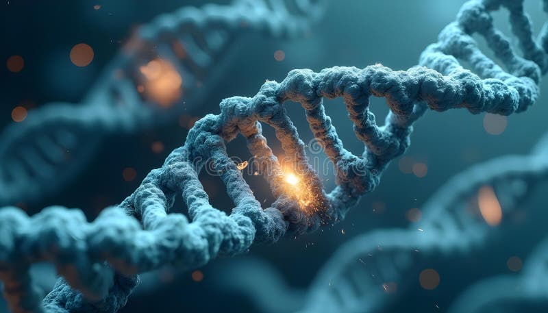 Microscope-Style 3D Concept Render of Broken Blue DNA Helix with ...