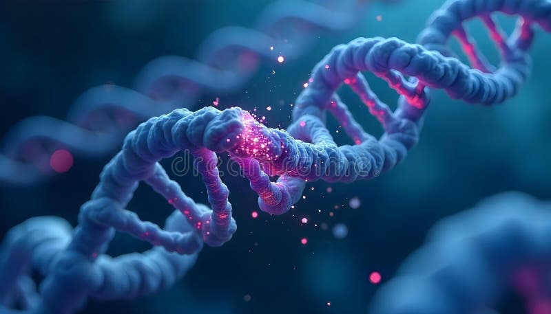 Microscope-Style 3D Concept Render of Broken Blue DNA Helix with ...