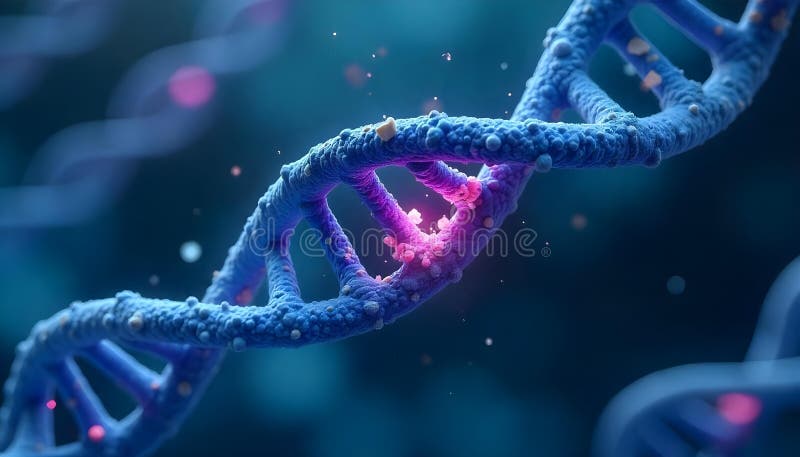 Microscope-Style 3D Concept Render of Broken Blue DNA Helix with ...
