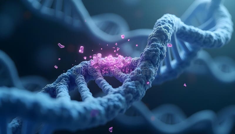 Microscope-Style 3D Concept Render of Broken Blue DNA Helix with ...