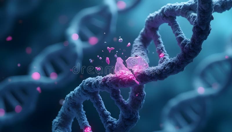 Microscope-Style 3D Concept Render of Broken Blue DNA Helix with ...