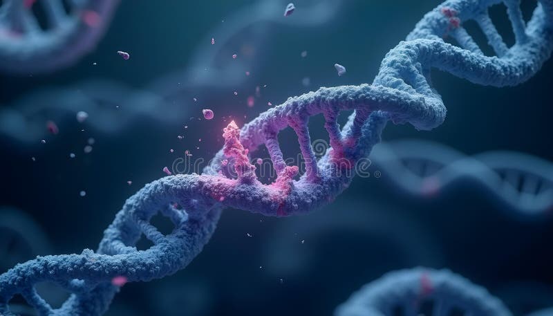 Microscope-Style 3D Concept Render of Broken Blue DNA Helix with ...