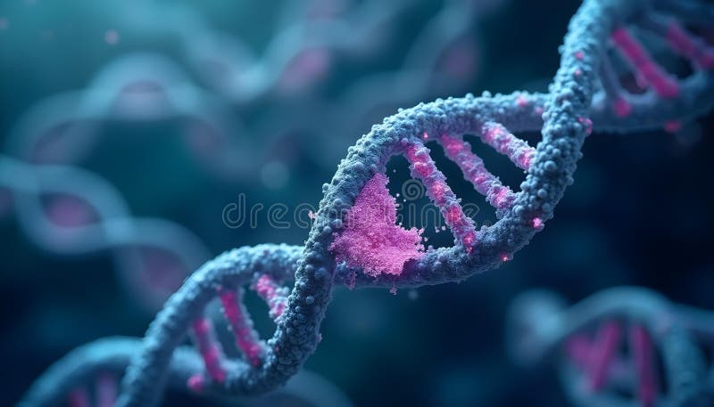 Microscope-Style 3D Concept Render of Broken Blue DNA Helix with ...