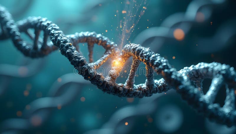 Microscope-Style 3D Concept Render of Broken Blue DNA Helix with ...