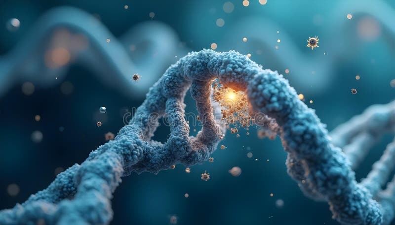 Microscope-Style 3D Concept Render of Broken Blue DNA Helix with ...