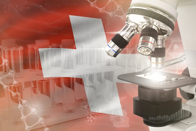Microscope on Switzerland Flag - Science Development Digital Background ...