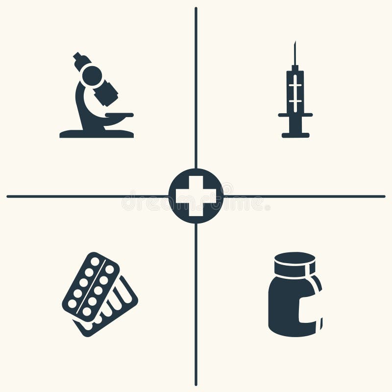 Microscope Syringe and Pills Icons Stock Vector - Illustration of ...