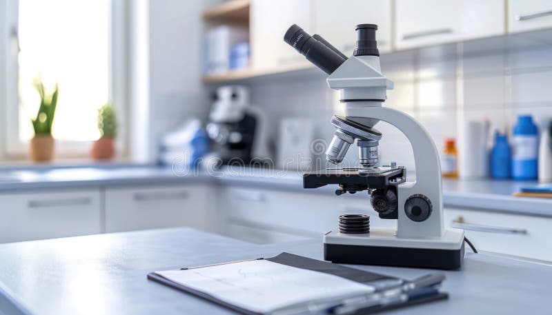 Microscope on a Table in the Laboratory Stock Image - Image of macro ...