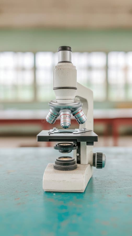 Microscope on a Table in a Laboratory with Natural Light from Windows ...