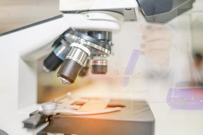 Microscope on the Table in Laboratory Room Stock Photo - Image of ...