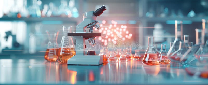 A Microscope is on a Table with Many Beakers and Test Tubes by AI ...