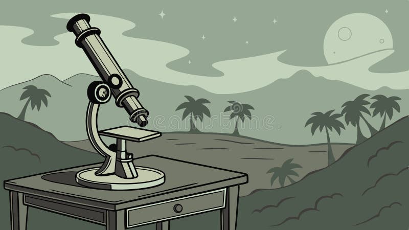 Microscope on a Table Under Moonlight, Nighttime Science Vector Art ...
