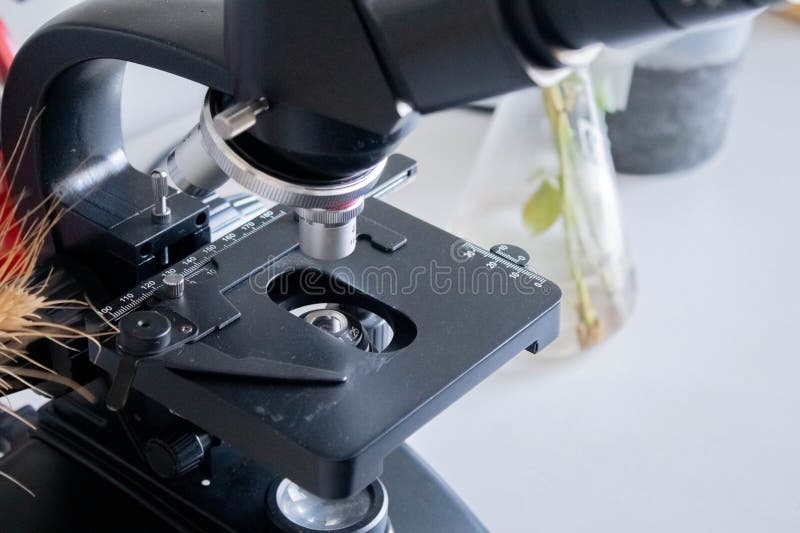 Microscope on Table for Vintage Science Background Stock Photo - Image ...