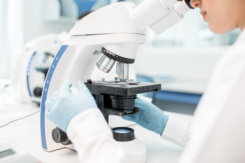 Microscope with Test Sample Stock Photo - Image of scientific ...