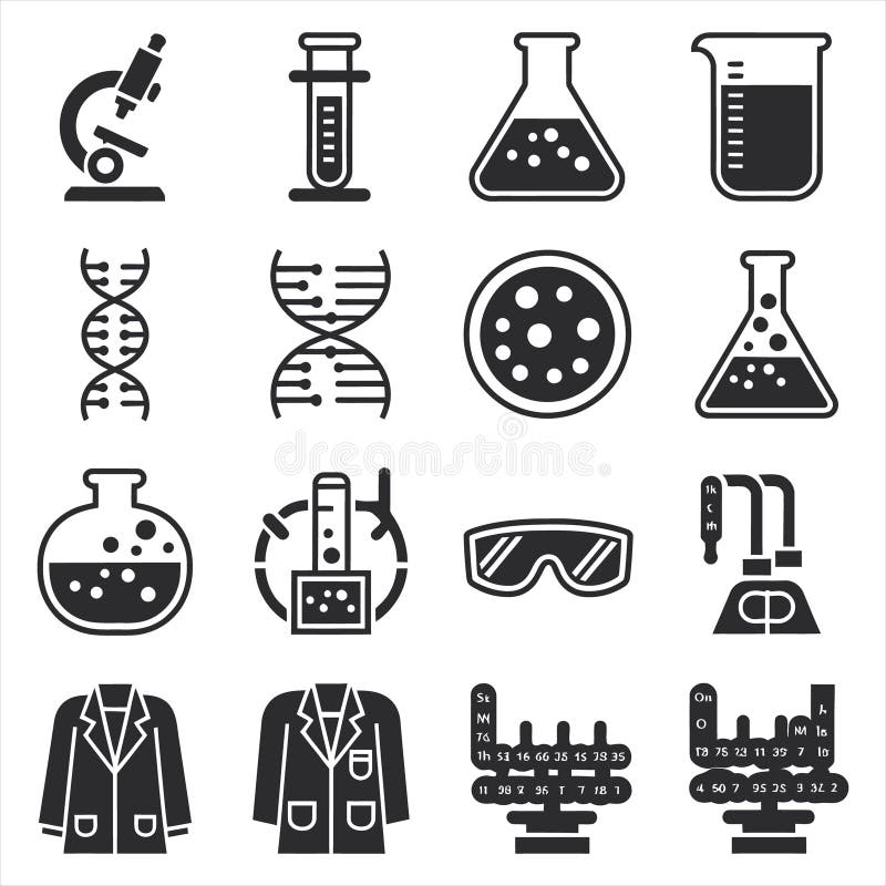 Microscope Test Tubes Flasks Beakers Dna Strands Lab Coat Goggles ...