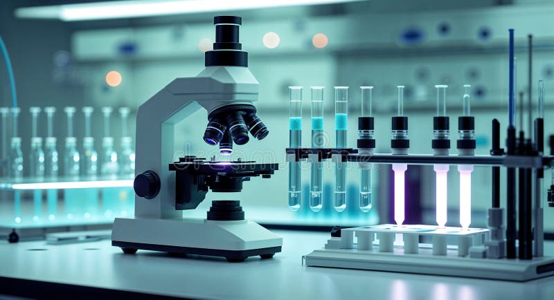 Microscope and Test Tubes in Laboratory for Scientific Research and ...