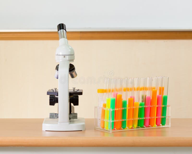 Microscope and Test Tubes in Science Lab Stock Photo - Image of ...