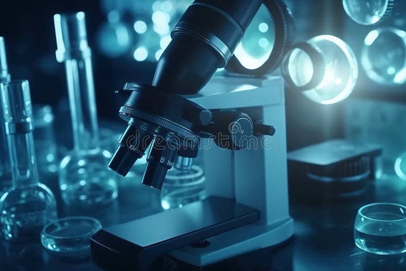 Microscope with Test Tubes. Science Laboratory Research and Development ...