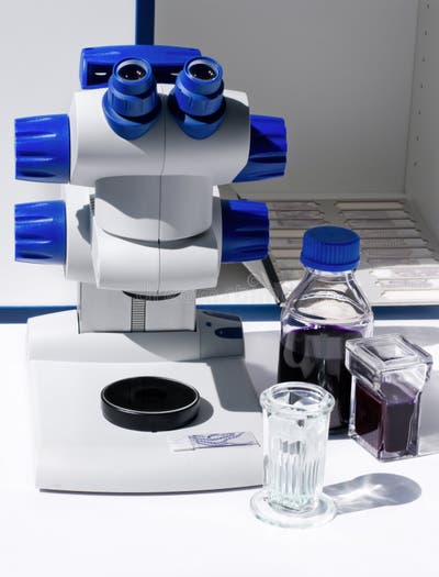 Microscope and Tissue Staining Kit Stock Image - Image of violet ...