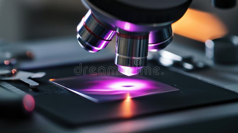Microscope in use stock photo. Image of light, purple - 394162874