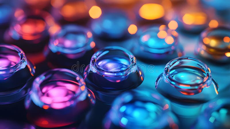 Microscope View of Bioengineered Cells Glowing. Stock Illustration ...