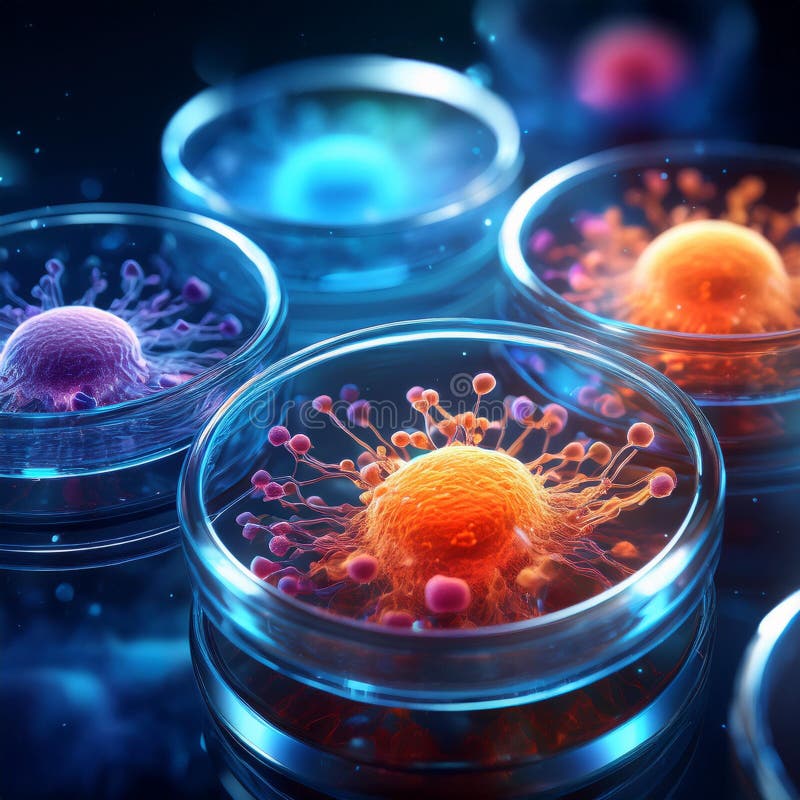 Power Microscope View of Bioengineered Cells Glowing in Different ...