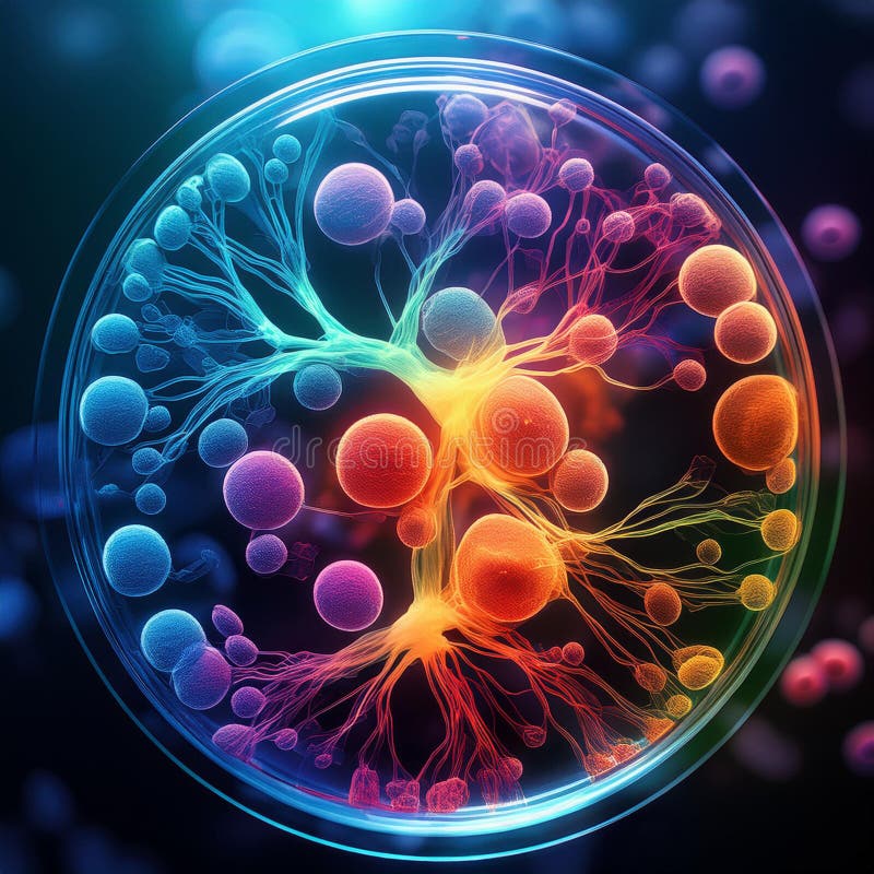 Power Microscope View of Bioengineered Cells Glowing in Different ...