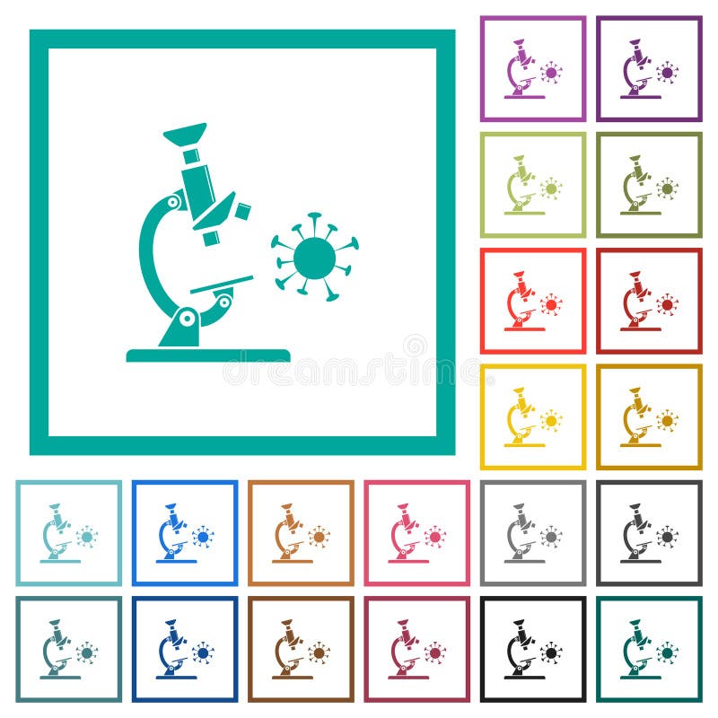 Microscope and Virus Flat Color Icons with Quadrant Frames Stock Vector ...
